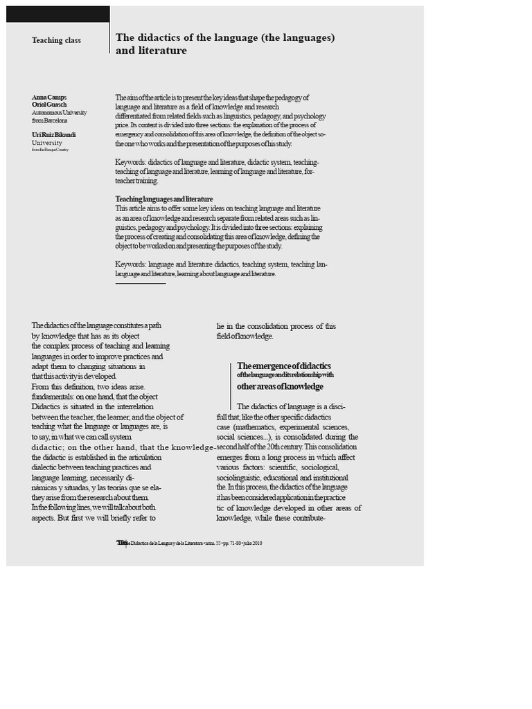 Camps, Guash, Ruiz - Didactics of Language and Literature | PDF ...