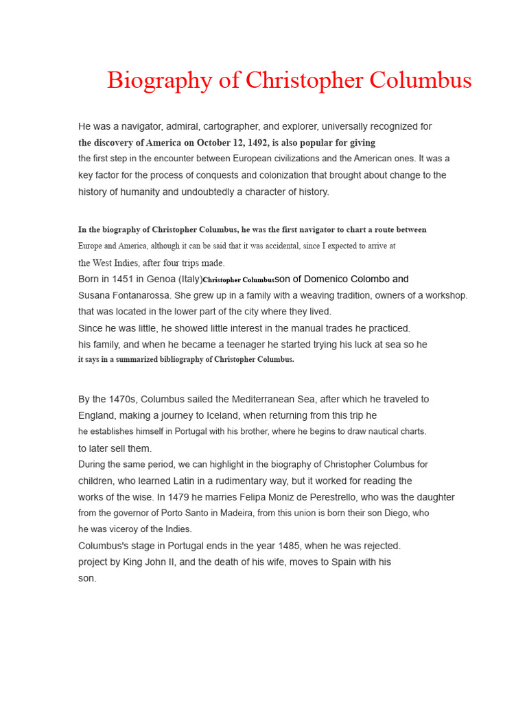 Biography of Christopher Columbus | PDF | Christopher Columbus ...