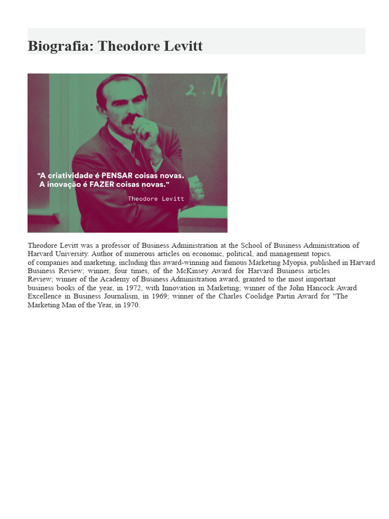 Theodore Levitt: Marketing Pioneer Bio | PDF