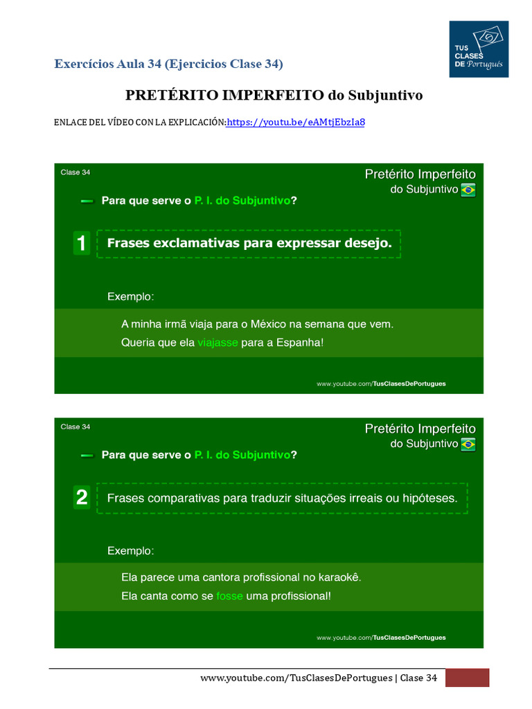 Ejercicios Pretérito Imperfecto Subjuntivo | PDF | Lingüística | Gramática
