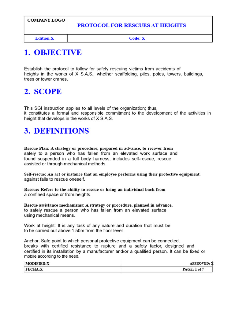 Height Rescue Protocol for Safety | PDF | Anchor | Safety