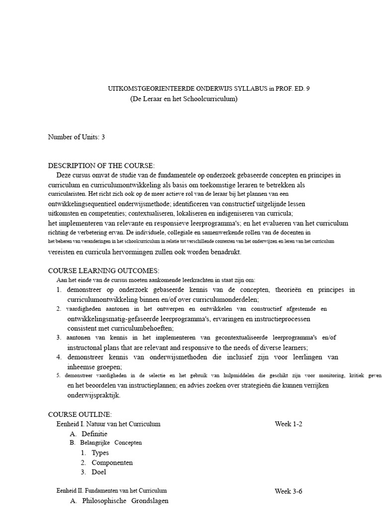 Prof.-Ed.-9-De-Leraar-en-De-Schoolcurriculum-Syllabus | PDF