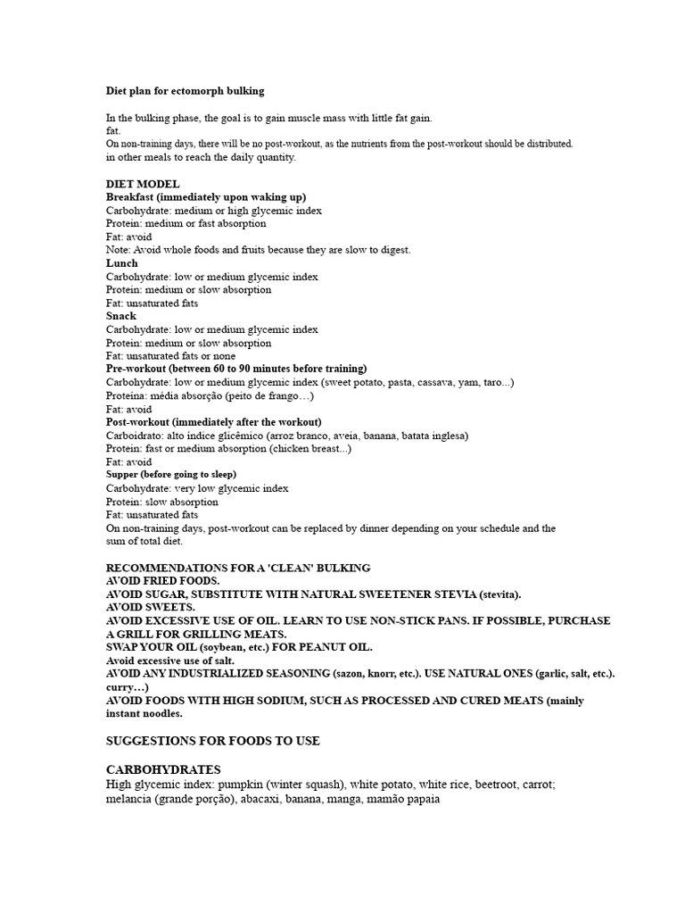 Bulking diet model | PDF | Glycemic Index | Lunch