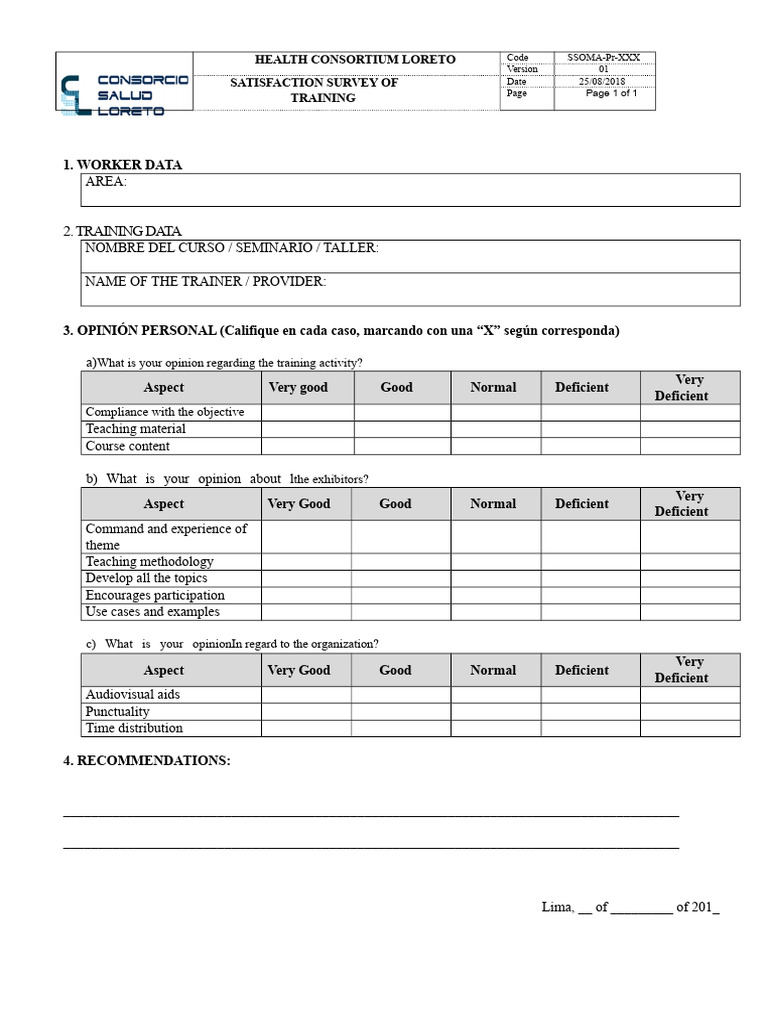 Training Satisfaction Survey Template | PDF