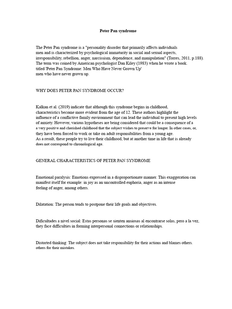 Understanding Peter Pan Syndrome | PDF