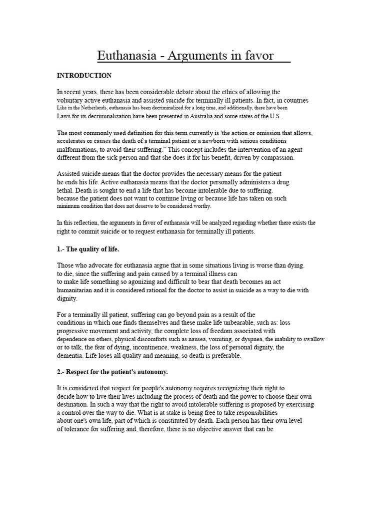 Euthanasia: Ethical Arguments for Support | PDF | Terminal Illness ...