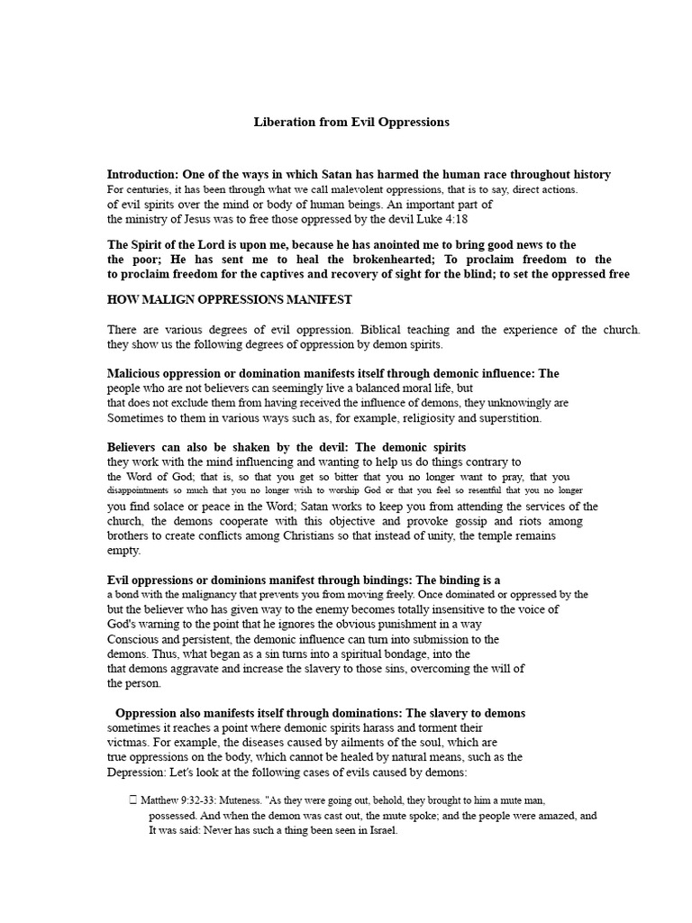 Liberation from Evil Oppressions | PDF | Demons | Jesus