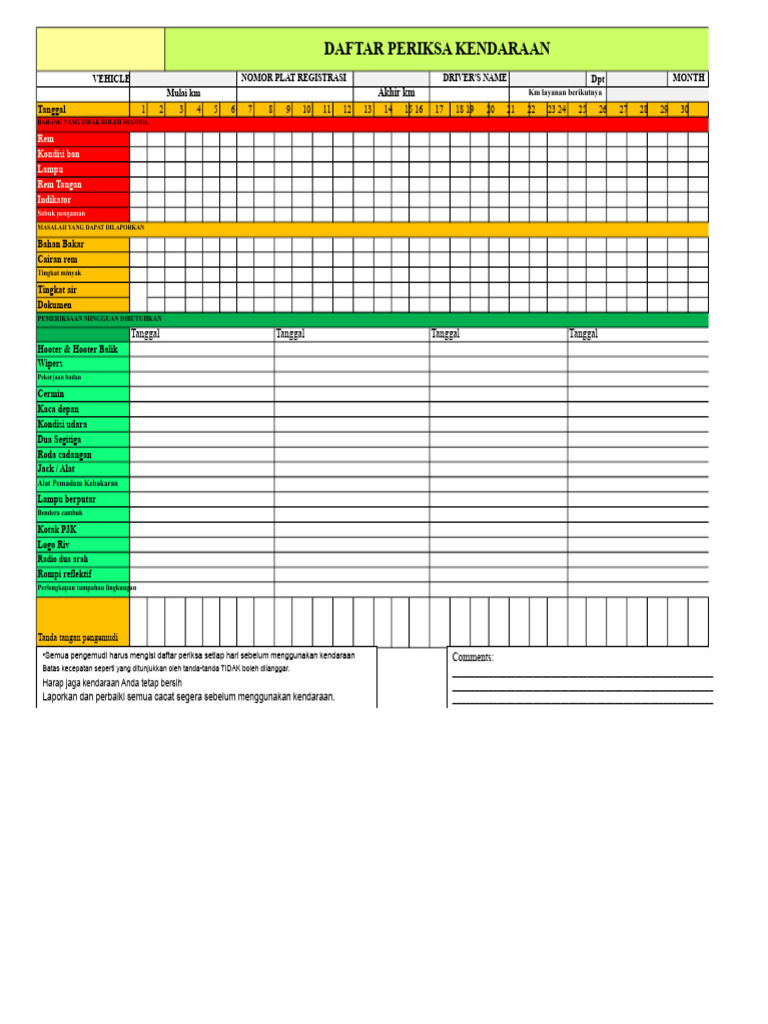 Daftar Periksa Kendaraan Harian | PDF