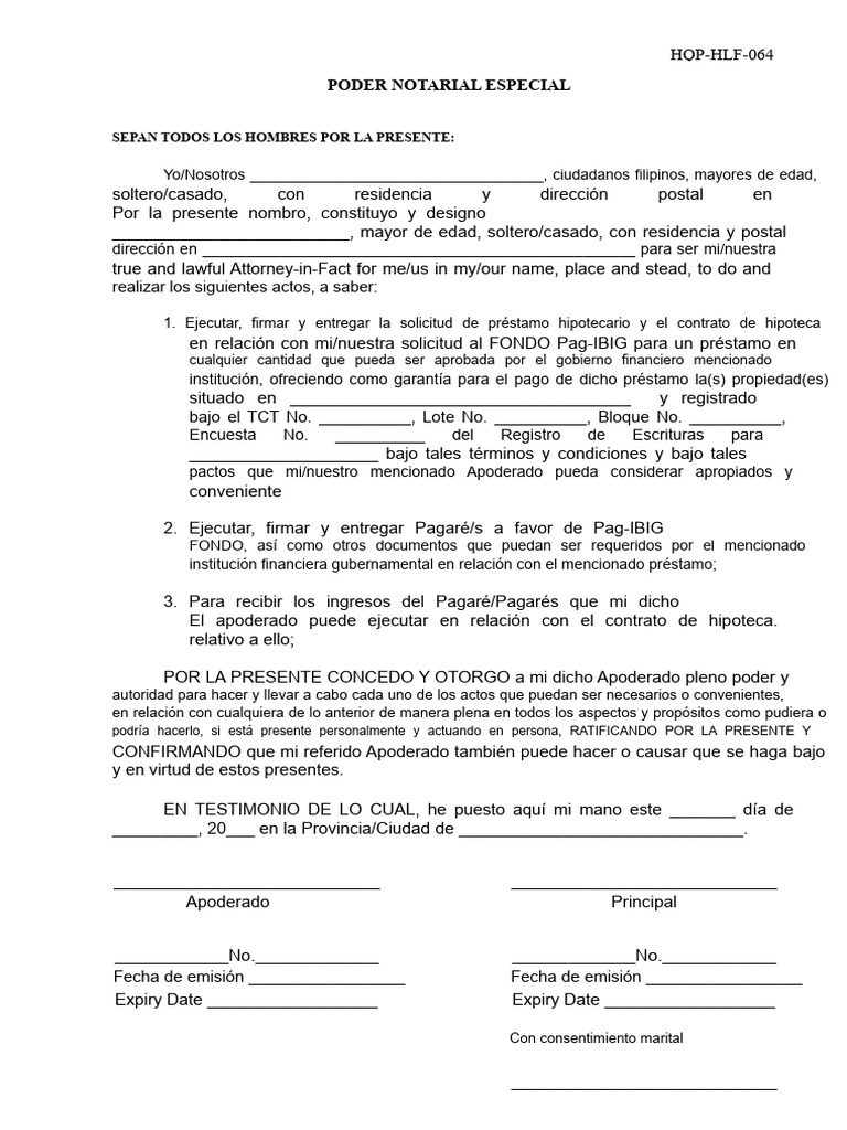Poder Notarial Especial para Préstamo Hipotecario | PDF