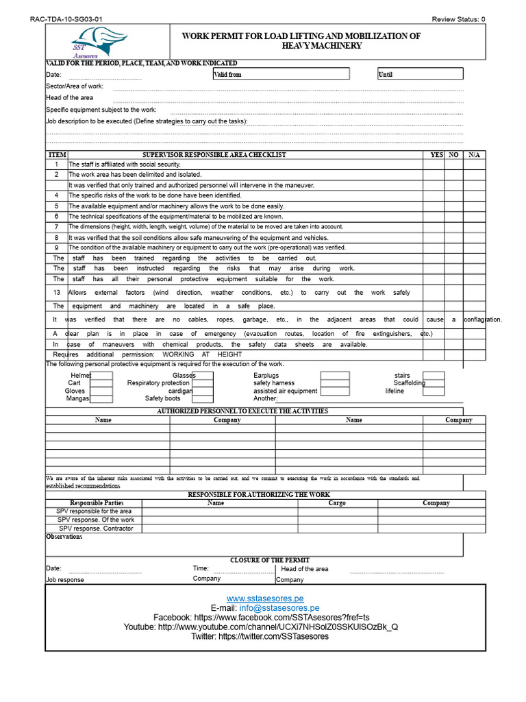Work Permit for Heavy Machinery Lifting | PDF | Safety