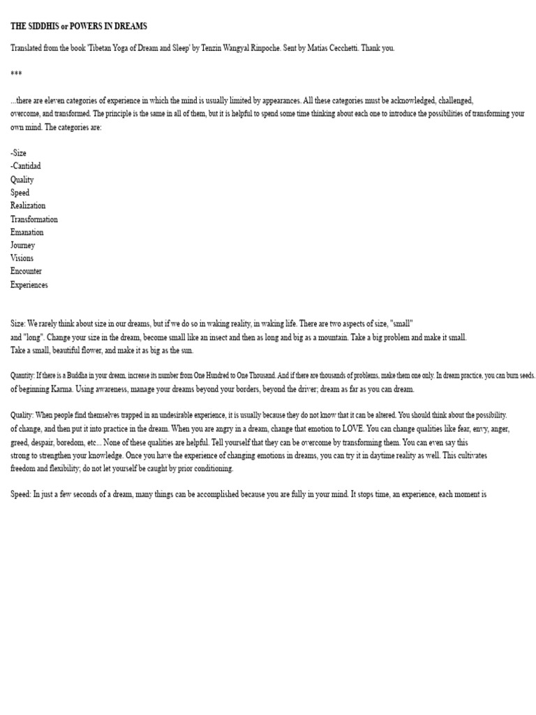 THE SIDDHIS or POWERS IN DREAMS PDF | PDF | Dream | Envy