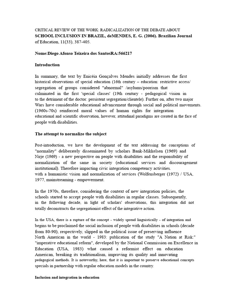 School Inclusion Debate in Brazil | PDF | Inclusion (Education ...