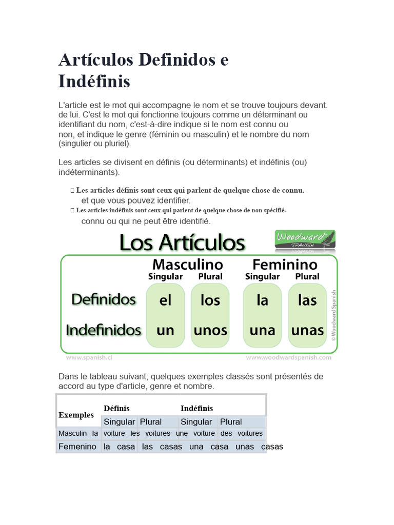 Articles définis et indéfinis en espagnol | PDF