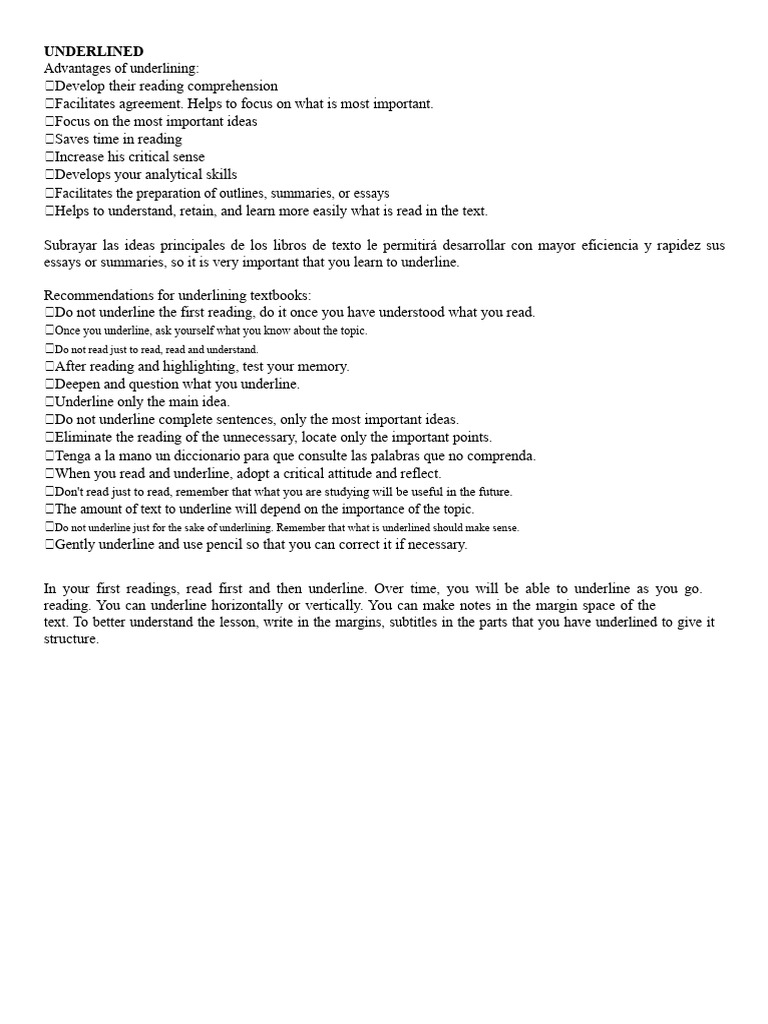 Advantages of Underlining | PDF