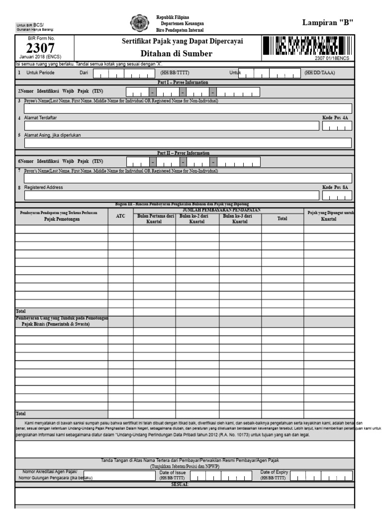 2307 Jan 2018 ENCS v3 Lampiran B | PDF