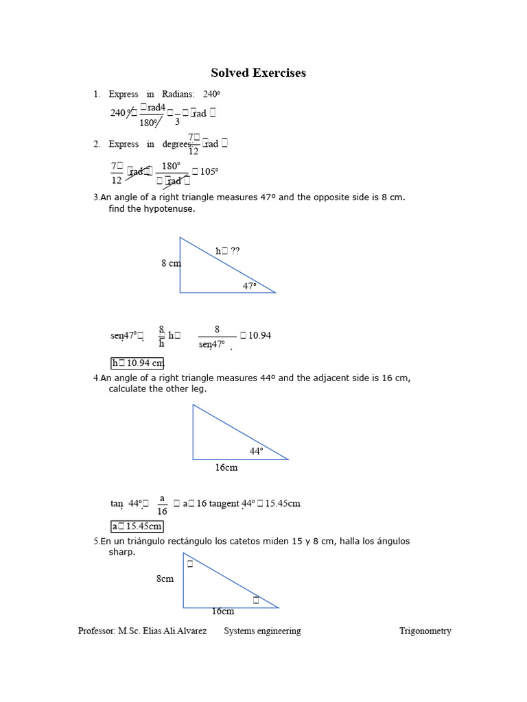 Solved Exercises 1 | PDF | Trigonometry | Trigonometric Functions
