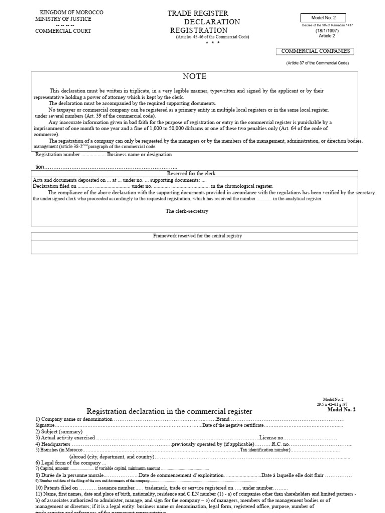 Commercial Register - Commercial Company - Model 2 - Registration ...