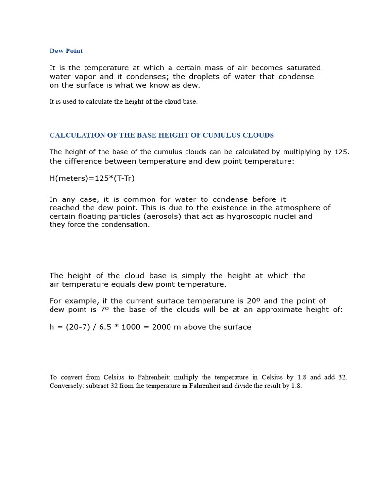 Calculating Cumulus Cloud Base Height | PDF
