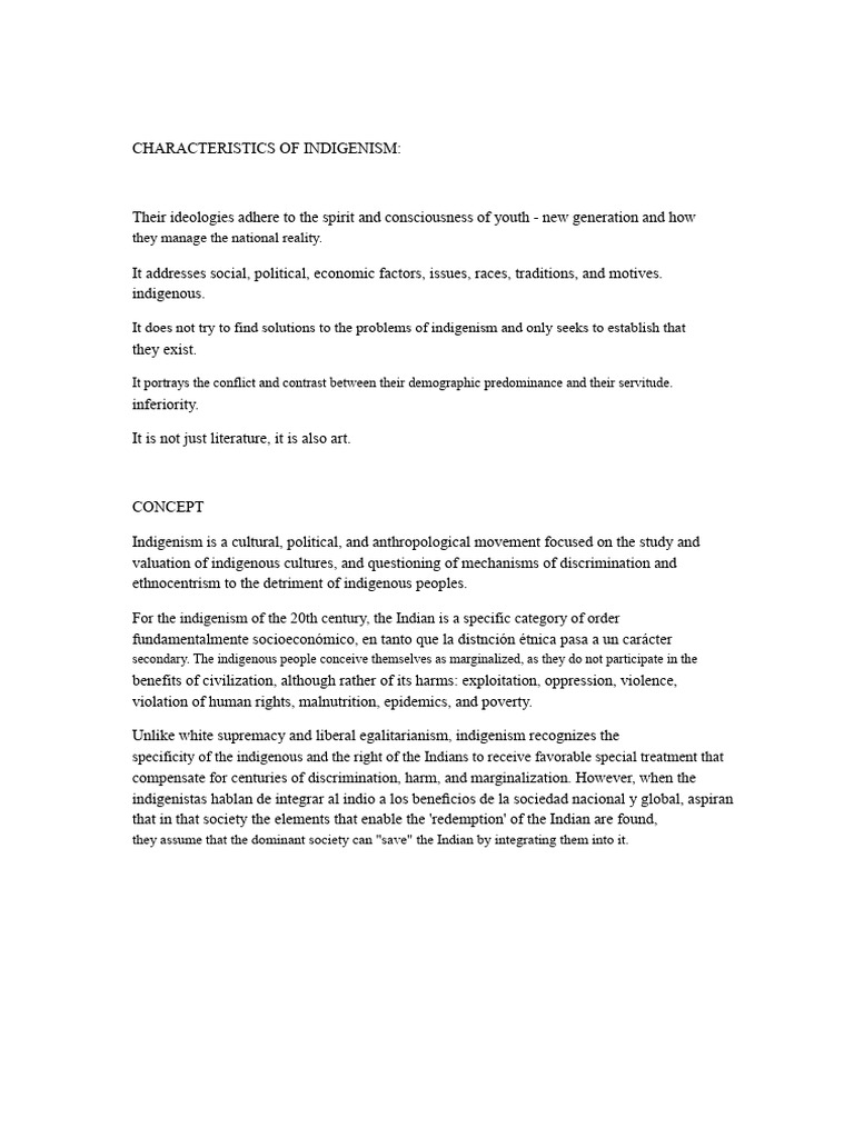 Characteristics of Indigenism | PDF