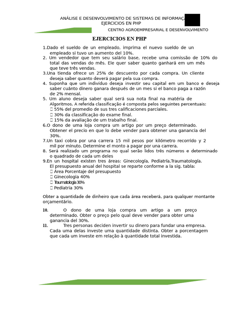 Exercícios em PHP | PDF