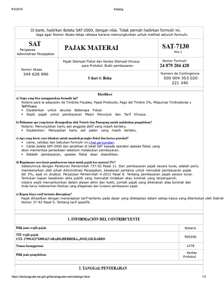 Panduan Formulir Pajak Stempel SAT-7130 | PDF