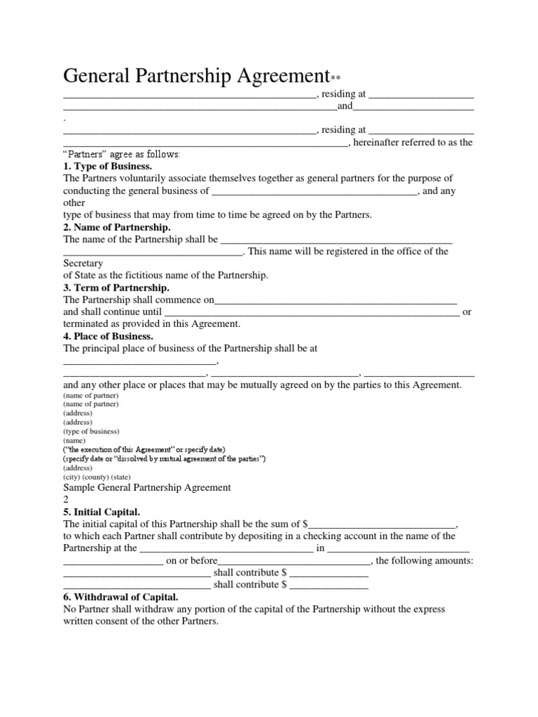 General Partnership Agreement Template | PDF | General Partnership ...