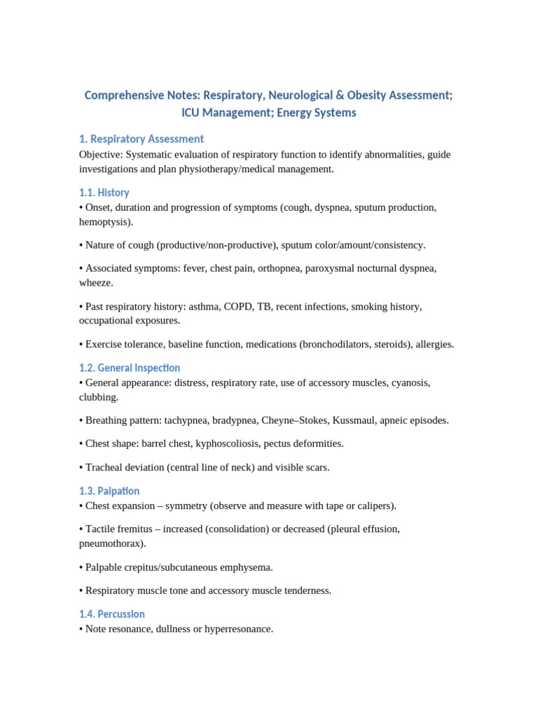 Respiratory Neurological ICU Obesity Notes | PDF | Adipose Tissue ...
