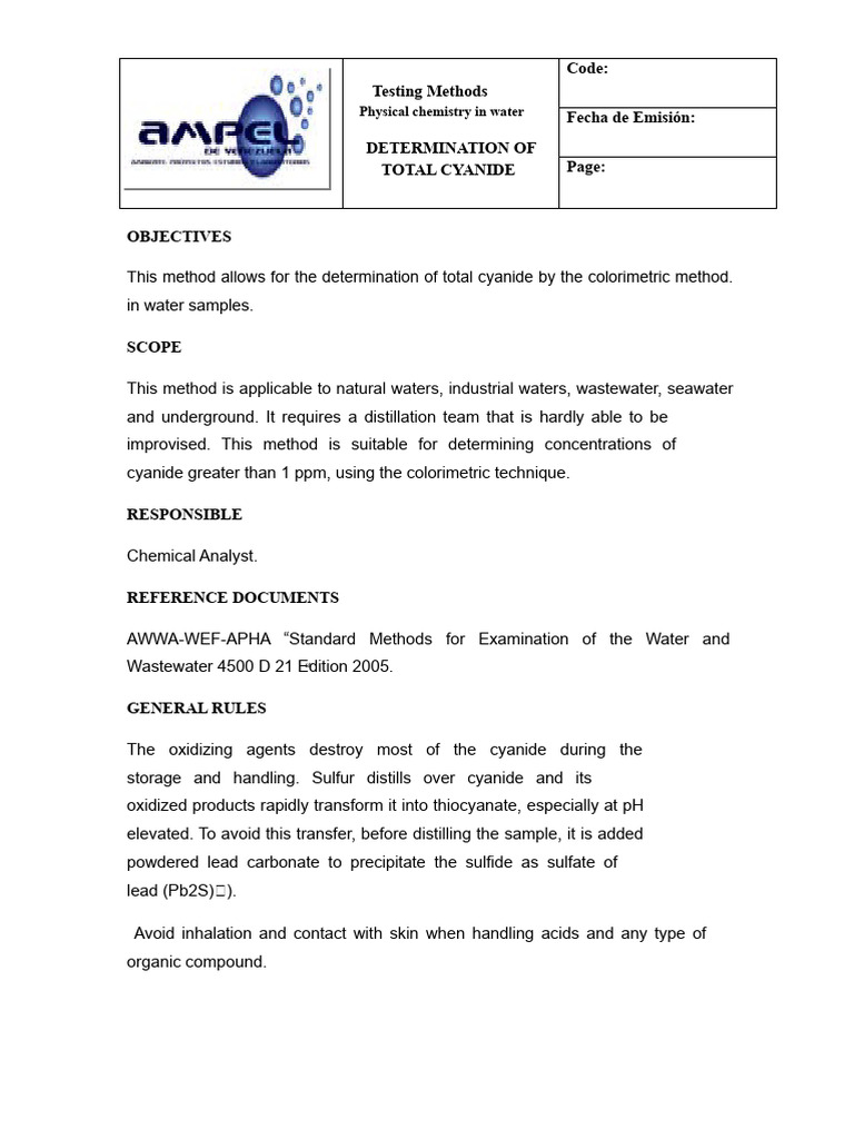 Cyanide by Colorimetry I | PDF | Cyanide | Sodium Hydroxide