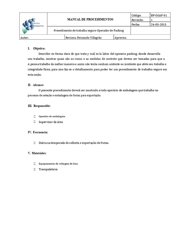 Procedimento Operador de Embalagem | PDF | Armazém