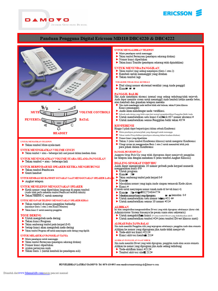 Panduan Telepon Ericsson MD110 DBC4220/22 | PDF