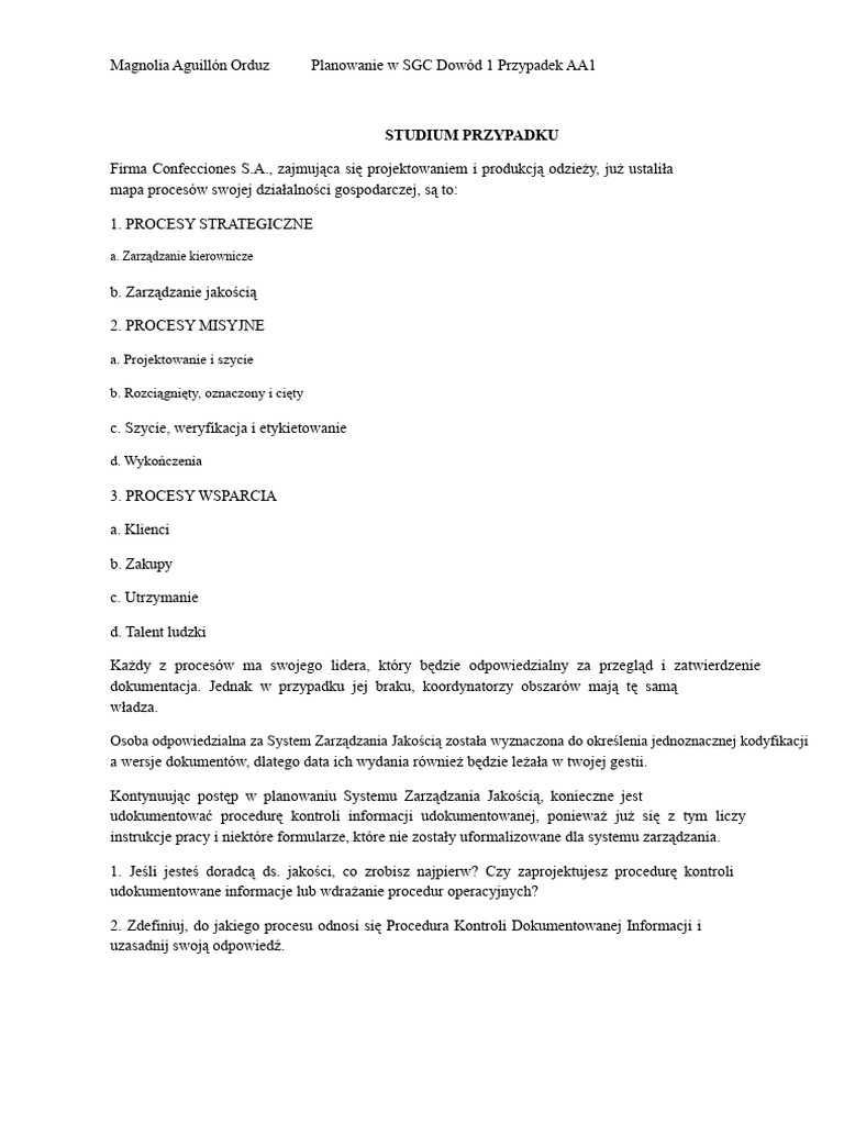 Mapa Procesów Firmy Odzieżowej | PDF