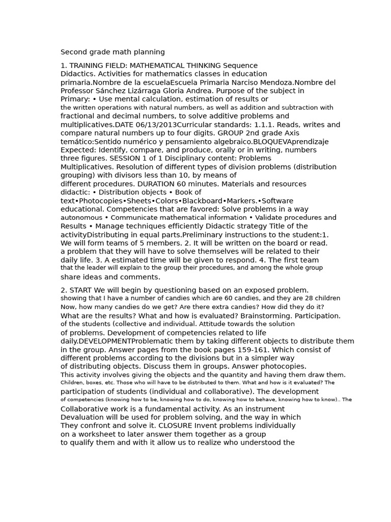 Second Grade Math Lesson Plan | PDF | Mathematics