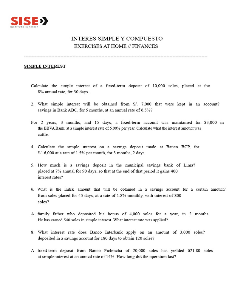 Exercises at Home I Simple and Compound | PDF | Interest | Compound ...