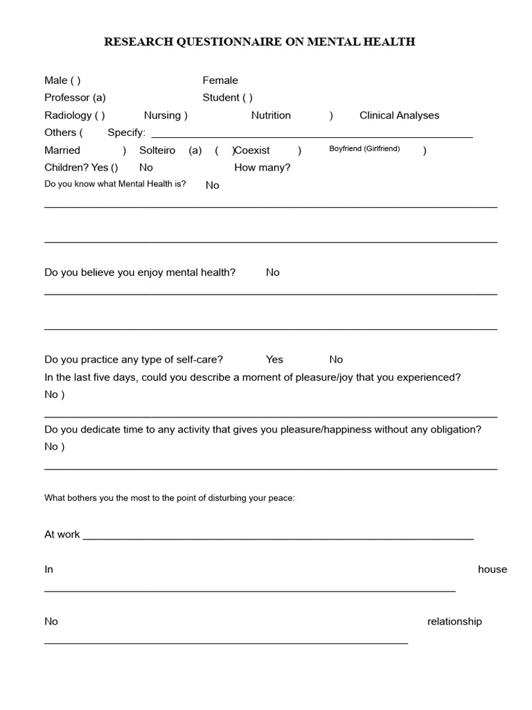 Mental Health Research Questionnaire | PDF