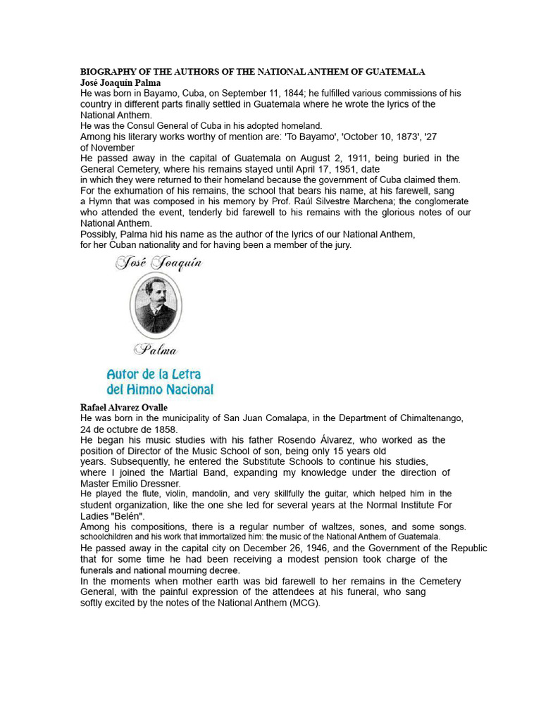 Biography of The Authors of The National Anthem of Guatemala | PDF