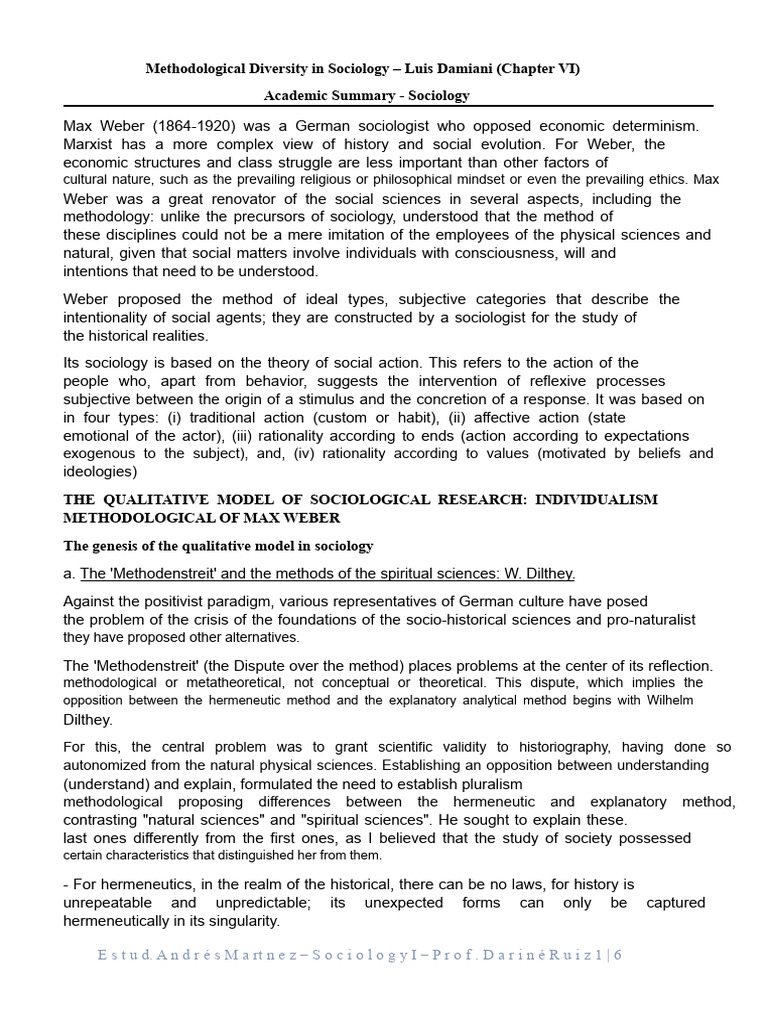 Summary of Methodological Diversity in Sociology (Chapter VI) - Luis ...