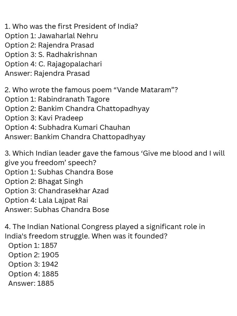 Independence Day Quiz | PDF