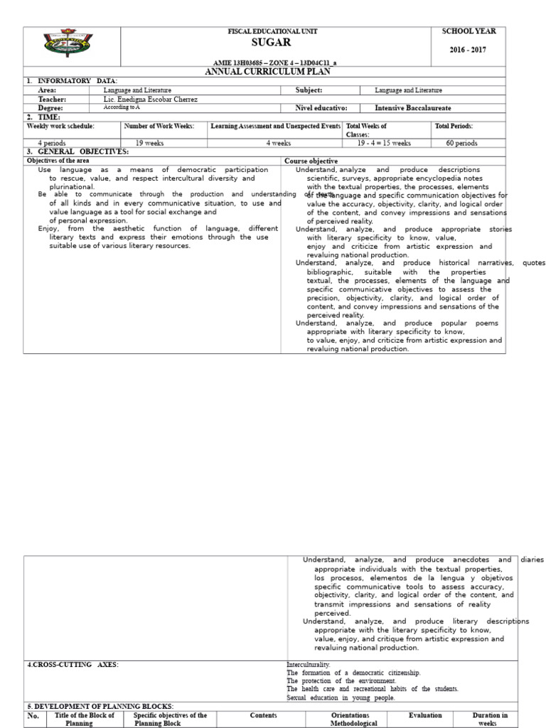 Annual Curriculum Plan for Language Arts | PDF | Information | Vocabulary