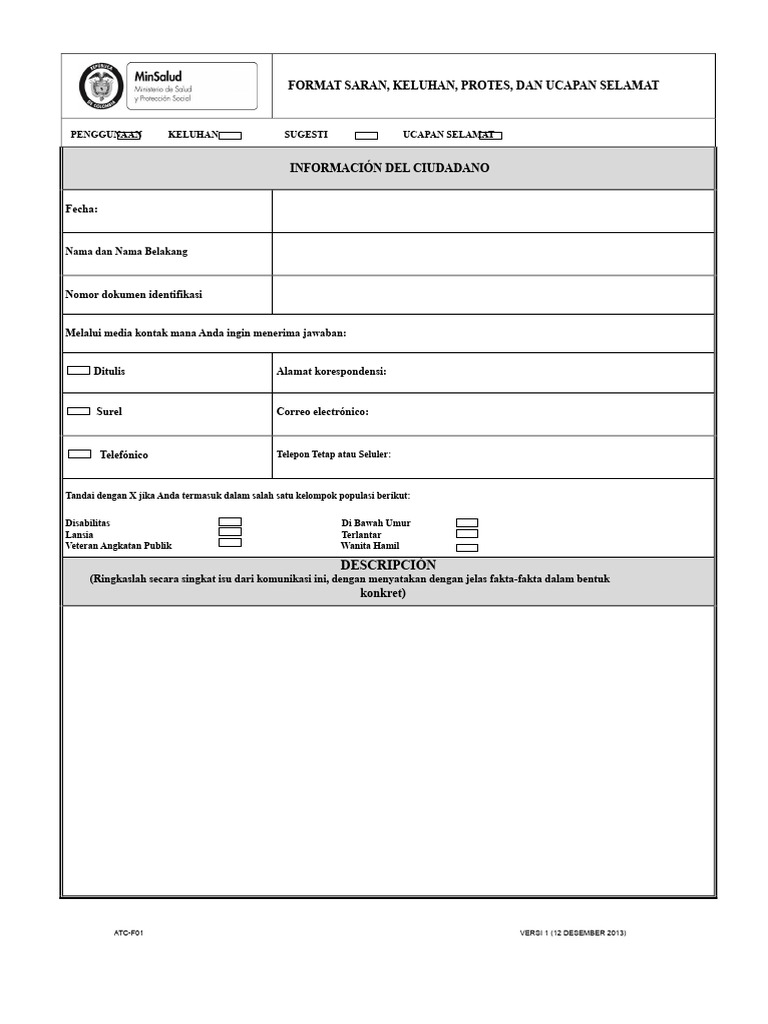 Format Pengajuan Keluhan dan Saran | PDF