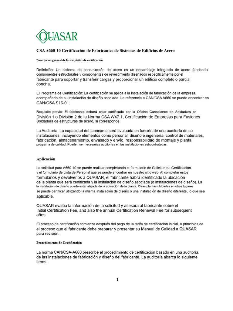 Certificación CSA A660-10 para Fabricantes de Acero | PDF | Acero ...