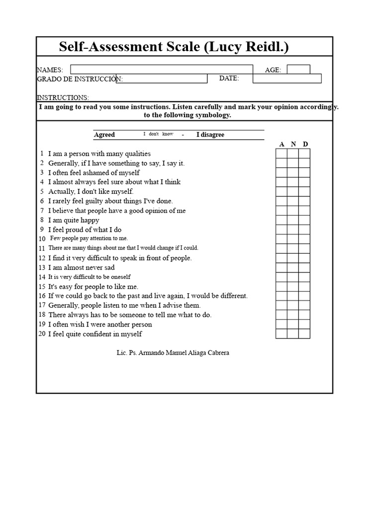 LUCY REIDL SELF-ESTEEM SCALE | PDF | Psychological Concepts | Psychology