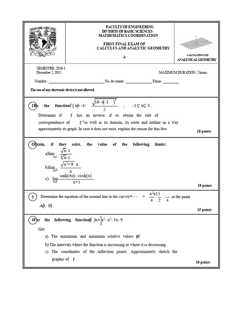Final Exam | PDF | Function (Mathematics) | Analytic Geometry