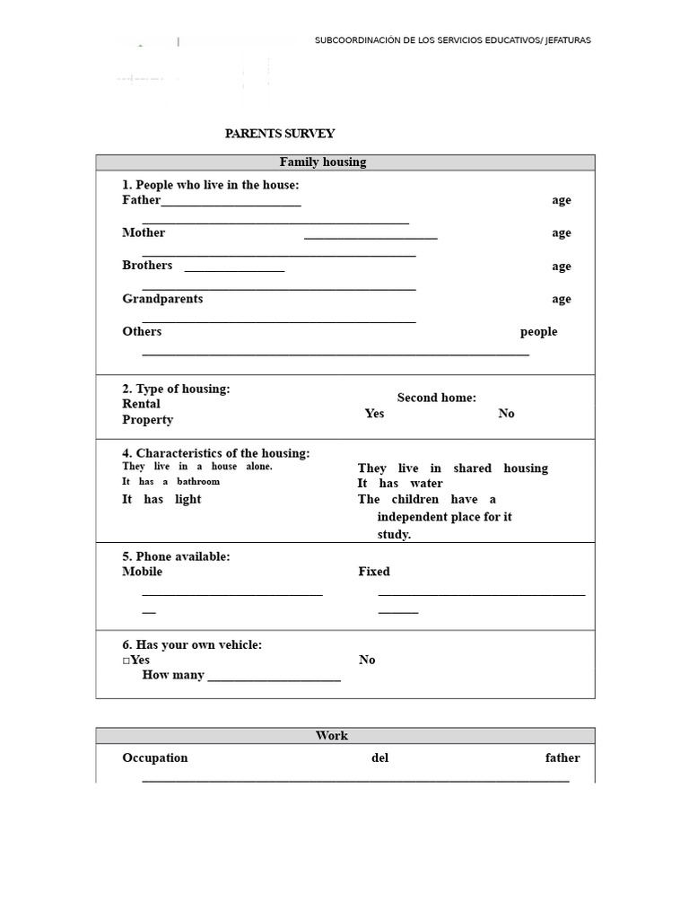 Survey For Parents of Secondary School Students | PDF