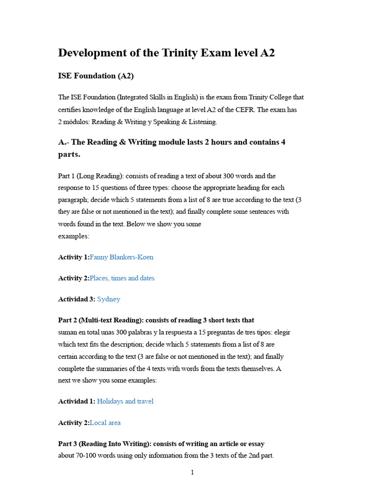 Trinity ISE Foundation A2 Exam Guide | PDF | Human Communication
