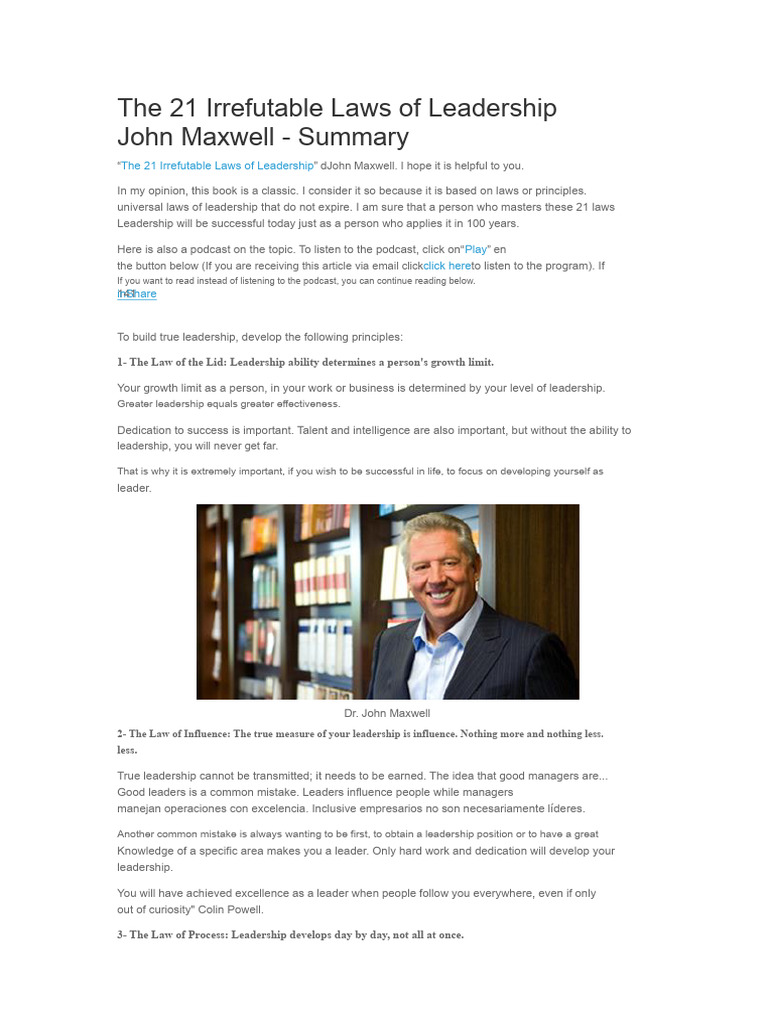 21 Laws of Leadership by John Maxwell | PDF | Leadership | Intuition