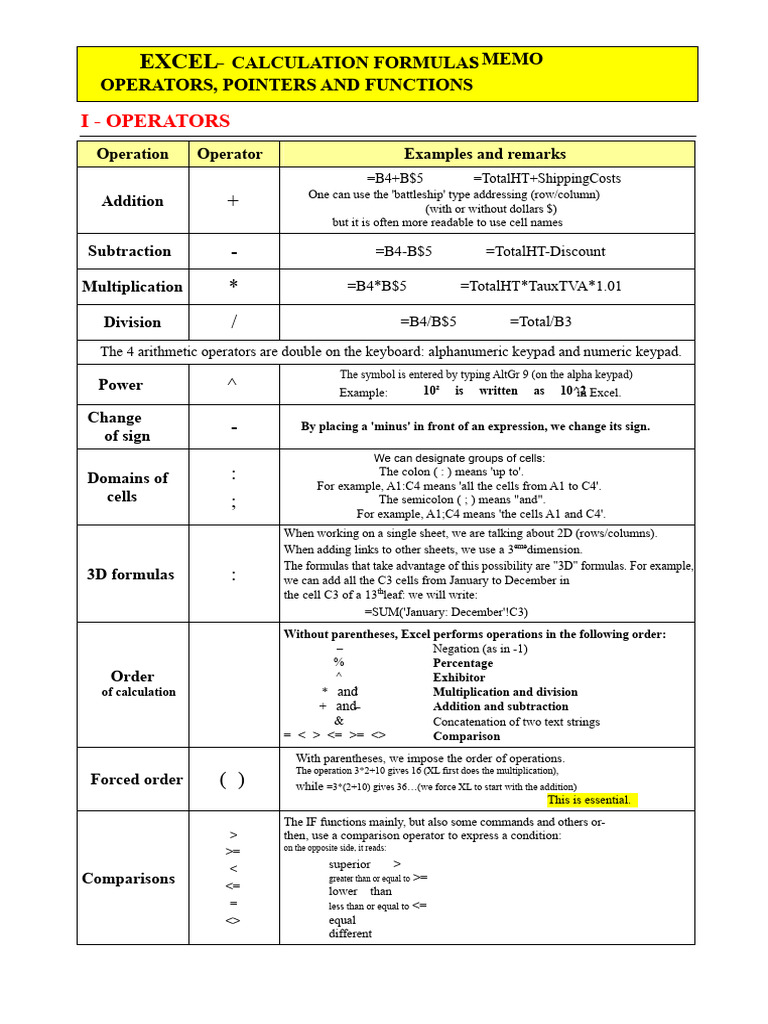 15_memoir_aide_formulas_and_functions_excel | PDF | Microsoft Excel | Cursor (User Interface)