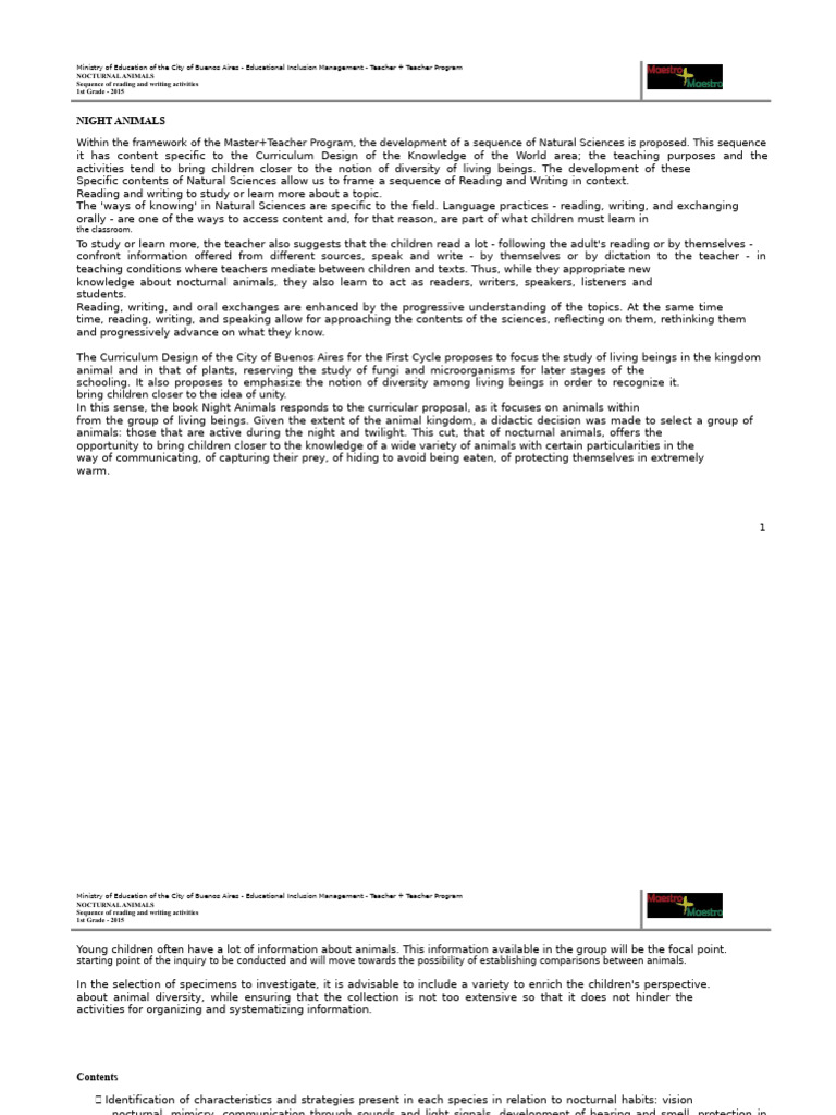 Nocturnal Animals - Sequence - Version 2-06 | PDF | Zoology