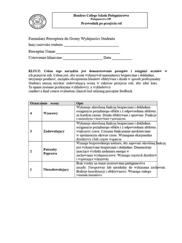 Formularz Oceny Preceptora | PDF
