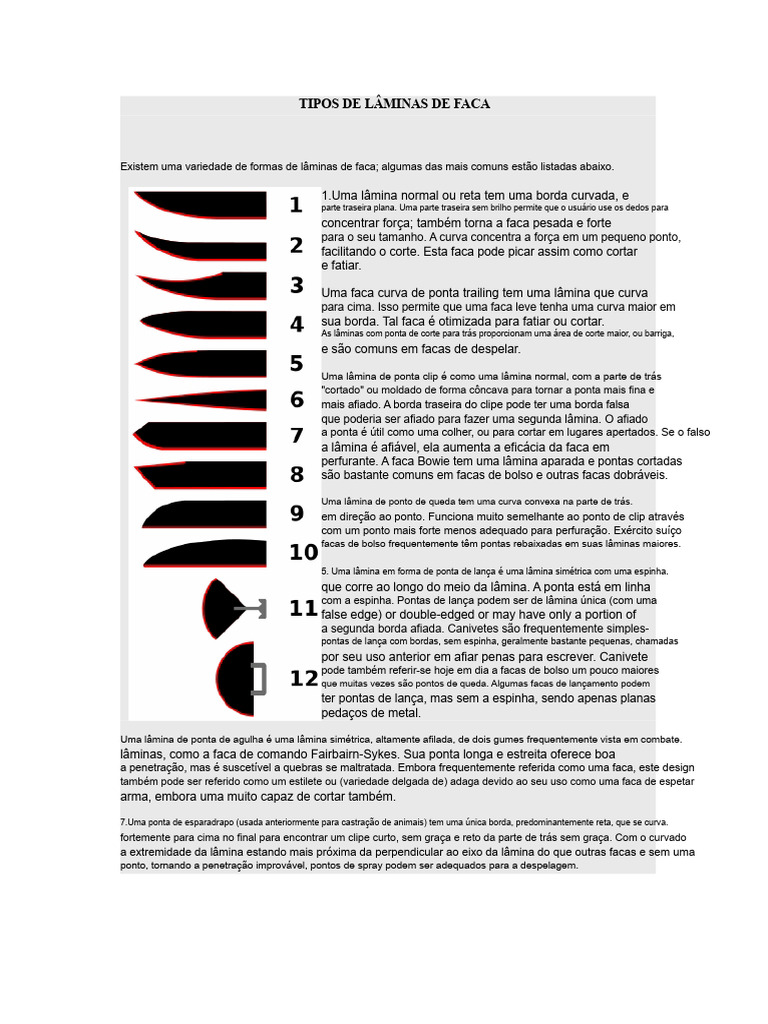 Tipos de Lâminas de Faca | PDF | Faca