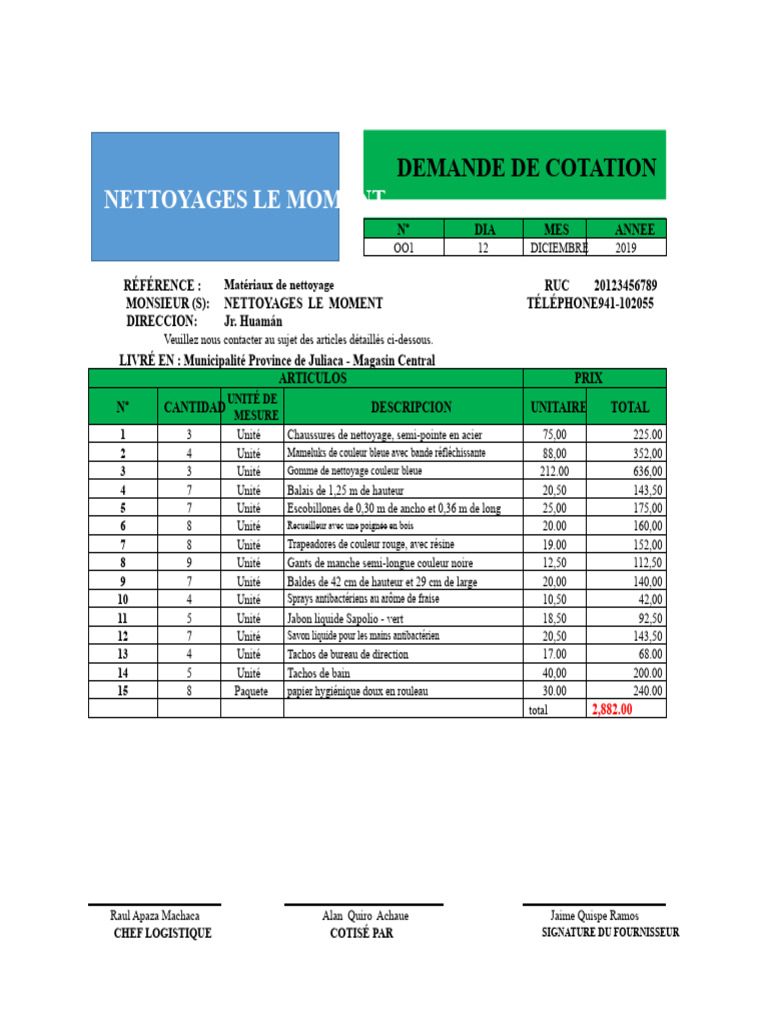 Demande de cotation pour produits de nettoyage | PDF | Matériaux d ...